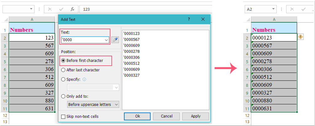 How To Add Or Pad Leading Zeros To Numbers Or Text In Excel 
