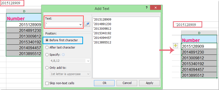 Wie F ge Ich Ein Apostroph Vor Zahlen In Excel Ein F ge Es Hinzu 