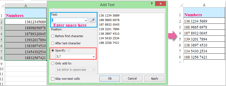 How To Add Spaces Between Numbers In Cells 