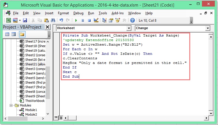 How To Allow Only Date Format In Specific Cells 