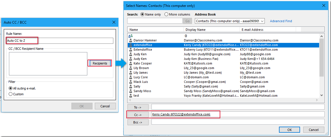 How to always cc to someone while sending email through Outlook?