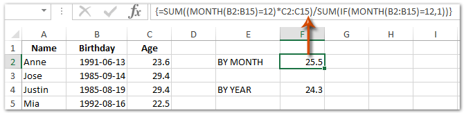 How To Calculate Average Age By Year month date In Excel 