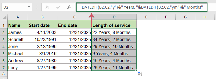 How To Calculate Years Of Service From Hire Date In Excel Haiper