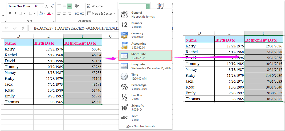 How To Calculate Retirement Date From Date Of Birth In Excel 
