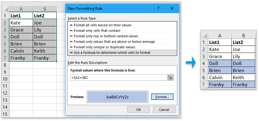 Conditional Formatting Rows Or Cells If Two Columns Equal In Excel