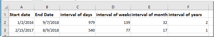 How To Calculate Interval Days weeks months years Between Two Dates In Excel 