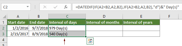 How To Calculate Interval Days weeks months years Between Two Dates In Excel 