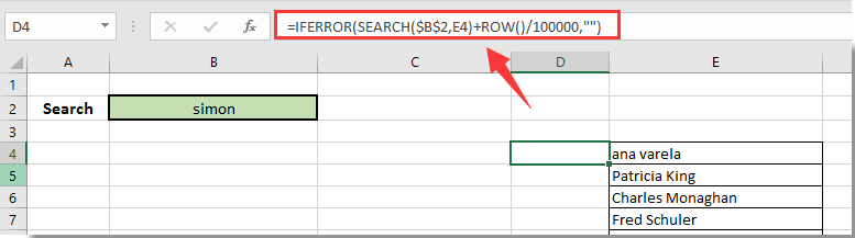 Excel Search Formula Results
