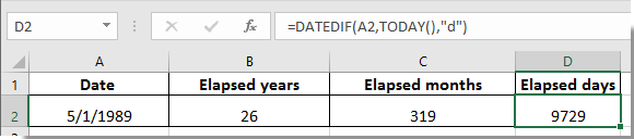 How To Calculate Elapsed Years Months Or Days From A Certain Date In 