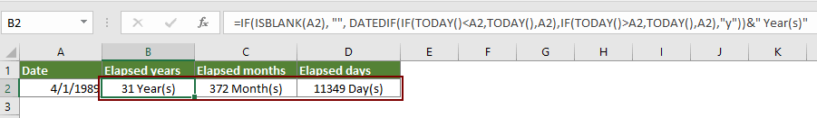 How To Calculate Elapsed Years Months Or Days From A Certain Date In 