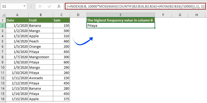How To Find Value With Highest Frequency In A Range In Excel 