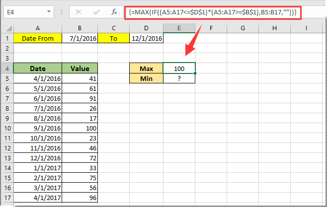 How To Find Max Or Min Value In A Certain Date Range between Two Dates In Excel 