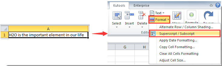 How to format single character in selected cell in Excel?