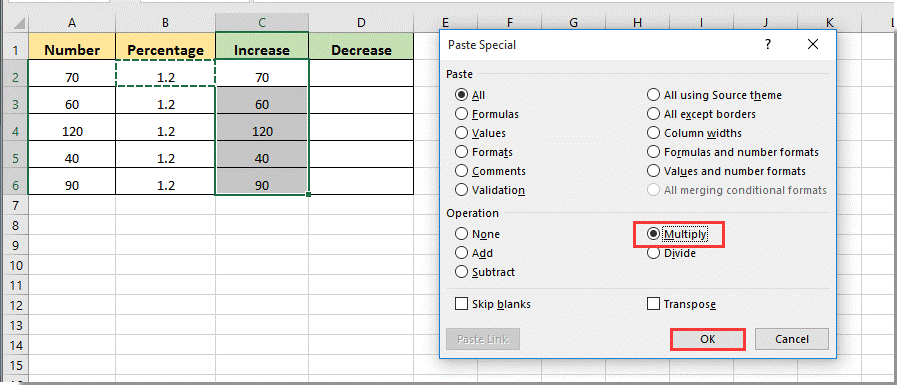 How To Increase Or Decrease Cell Number value By Percentage In Excel 
