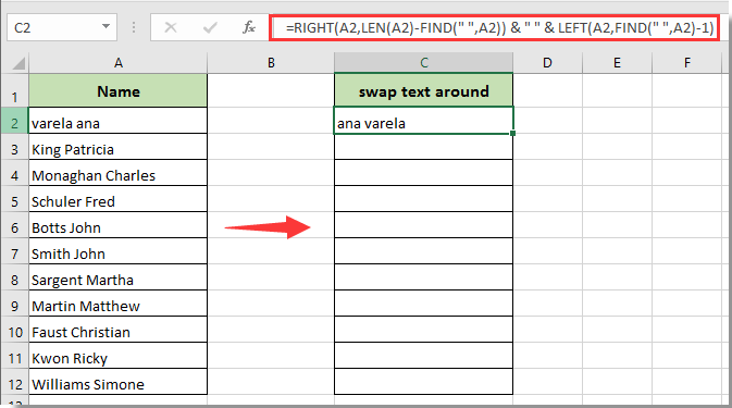 How To Swap Or Switch Text Around Within One Cell In Excel 