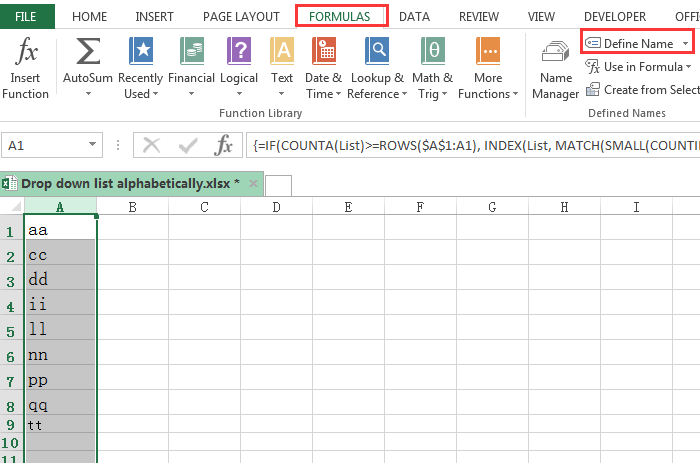 How To Create A Dynamic Drop Down List In Alphabetical Order In Excel 