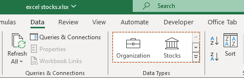 To know what linked data types are available in Excel, go to the Data tab in Excel, then you can ...