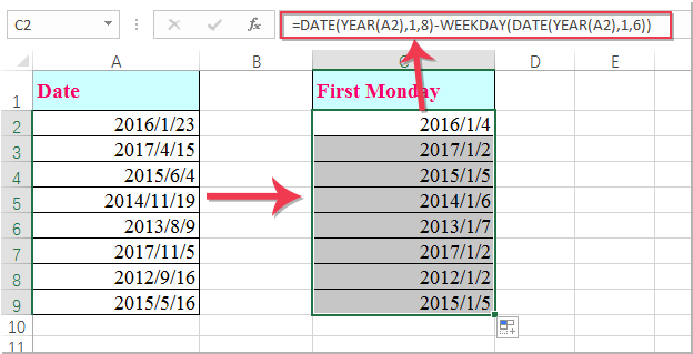 How To Find And Get The First Monday Of A Specific Year In Excel 
