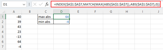 How To Find Maximum Or Minimum Absolute Value And Keep Sign In Excel 