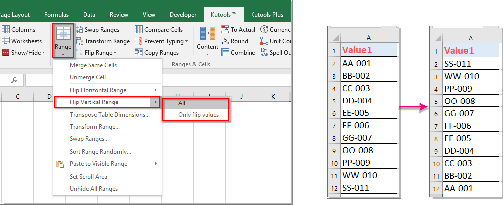 How To Flip Reverse A Column Of Data Order Vertically In Excel 