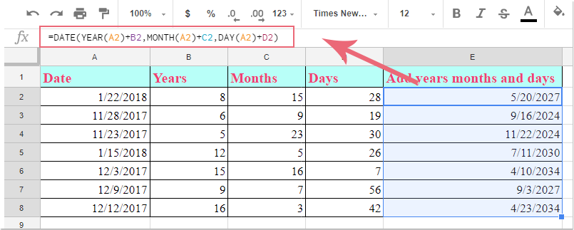 How To Add Number Of Years Months And Days To Date In Google Sheets 