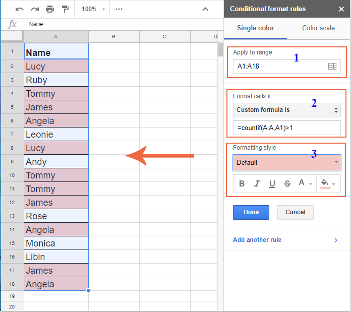 How To Conditional Formatting Duplicate Cells In A Column In Google Sheet 