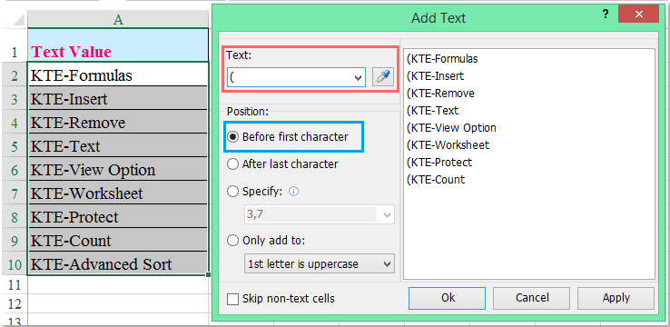 How To Insert Brackets Around Text In A Cell 