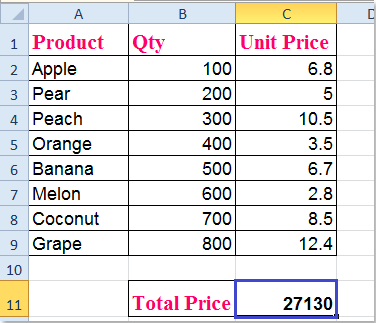 How to multiply two columns and then sum in Excel?