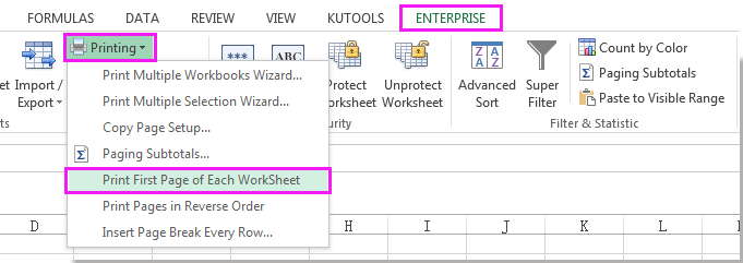 How to quickly print first page of each sheet?