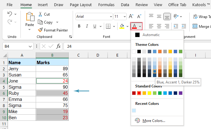 Excel If The Font Color Is Red Then Return A Specific Text Or Do Other Operations