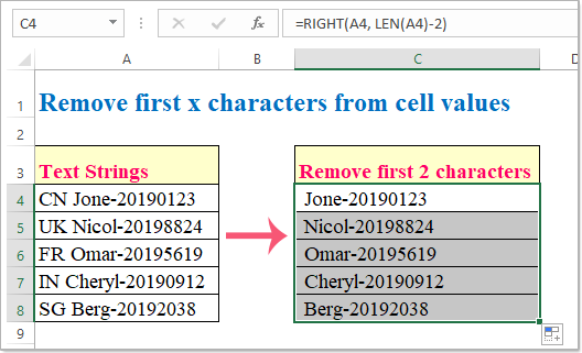 How To Remove Characters In Excel From Right To Remove The Last Character From String Using 