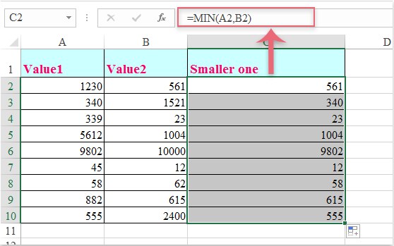 How To Find And Return Larger Or Smaller Of Two Values In Excel 