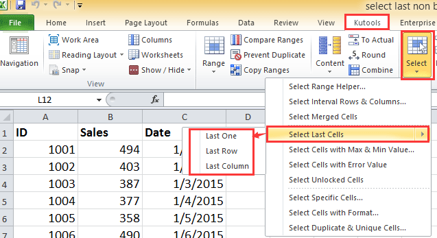 How To Select Last Cell With Data In A Row column In Excel 