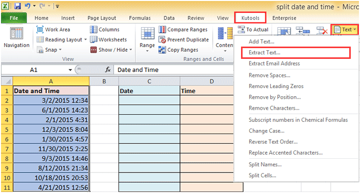 How To Split Date And Time From A Cell To Two Separated Cells In Excel 