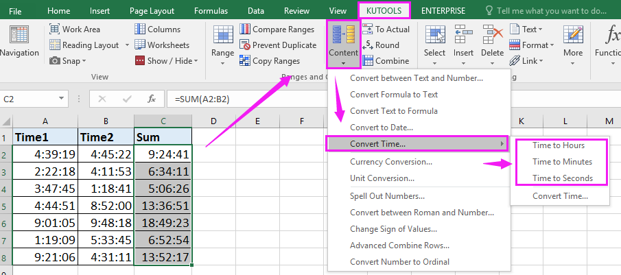 How To Sum Time And Format As Hours Minutes Or Seconds In Excel 