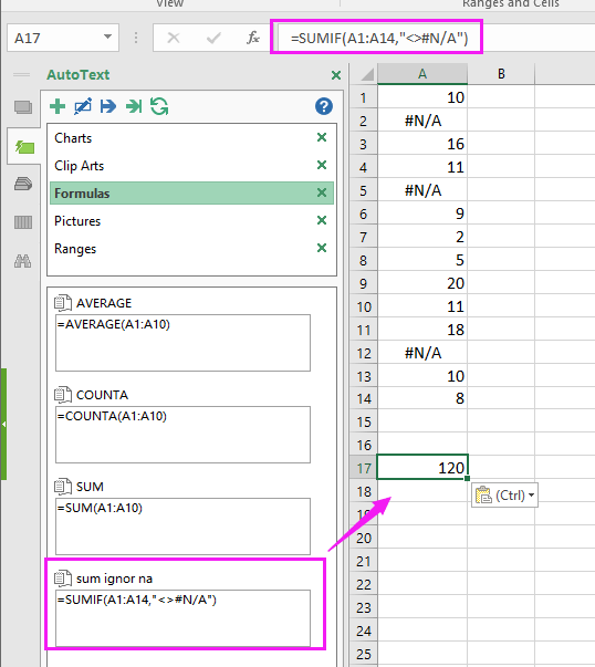 How To Quickly Sum A Column Cells Ignore N A Errors In Excel 