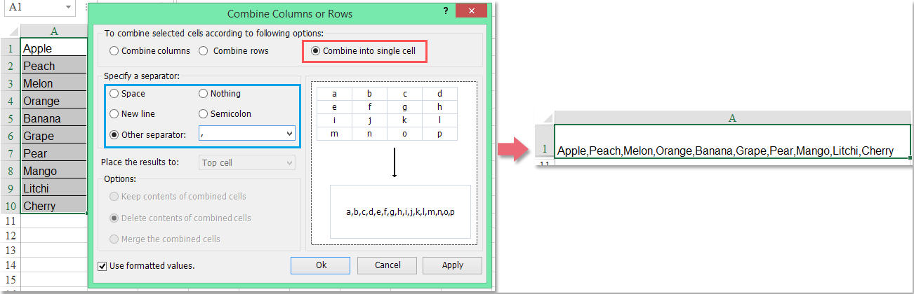 How To Transpose Data From Column Into One Single Cell In Excel 
