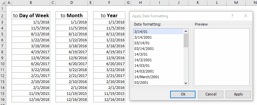 How To Convert Date To Weekday Month Year Name Or Number In Excel 