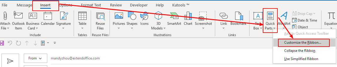 How To Add Quick Parts To Outlook Ribbon 