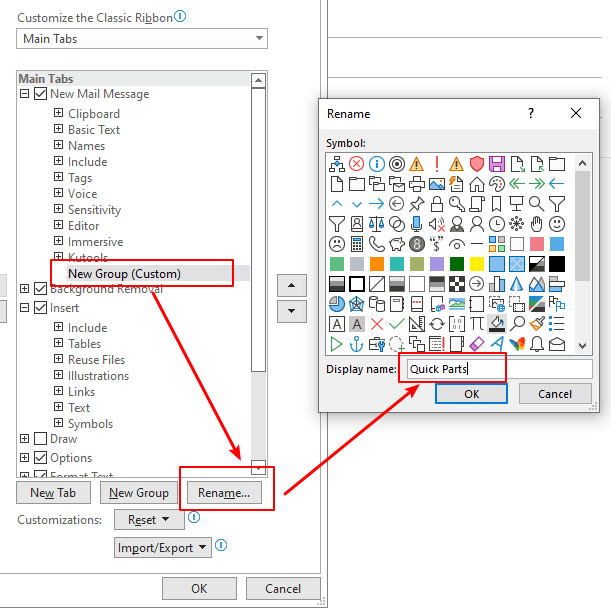 How To Add Quick Parts To Outlook Ribbon 