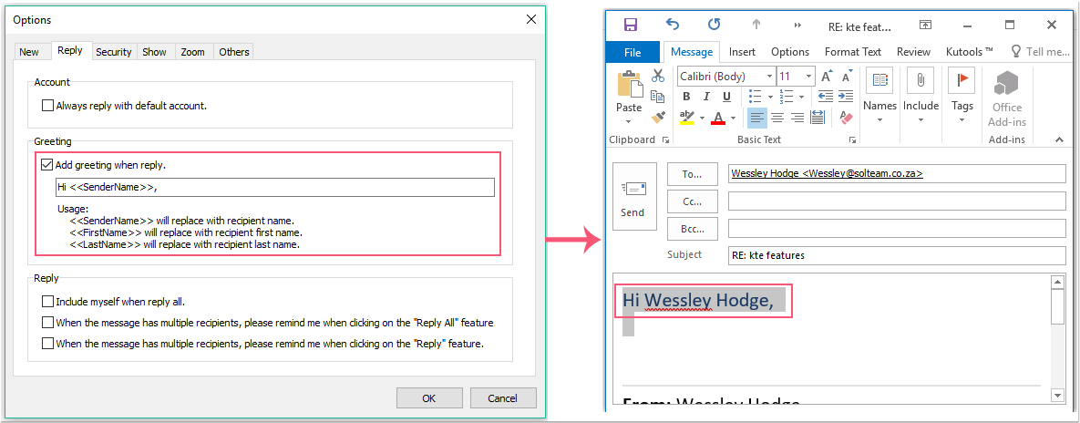How to auto create a dear sender’s name when replying message in Outlook?