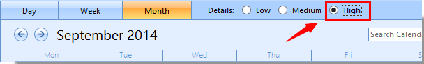 How to show calendar month view in high detail in Outlook?