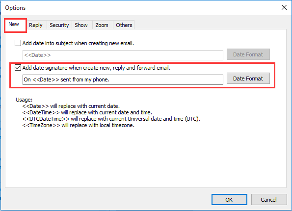 How to insert timestamp or current date and time in Outlook?