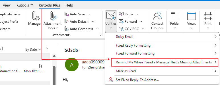 Outlook: Auto reminder when forgetting attachments in messages