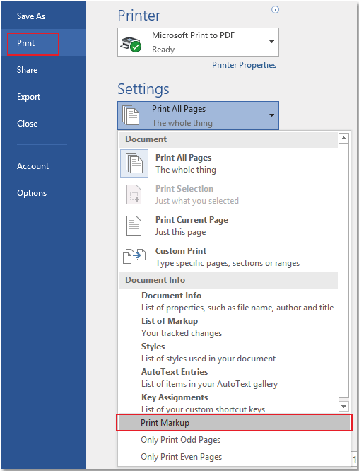 How To Print Document Without Comments Or Markup In Word 