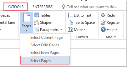 How to select a range of pages from whole document in Word