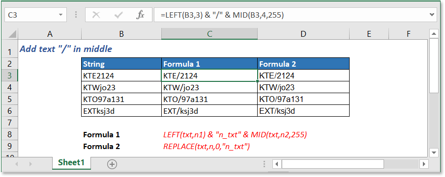 Excel Formula Add Text In Middle