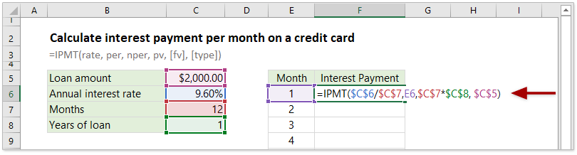 How To Calculate Interest Payments Per Period Or Total With Excel Formulas 