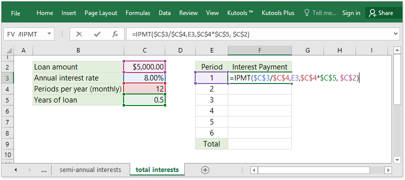 How To Calculate Interest Payments Per Period Or Total With Excel Formulas 