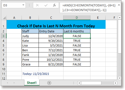 Excel Formula Check If Date Is Last N Month From Today